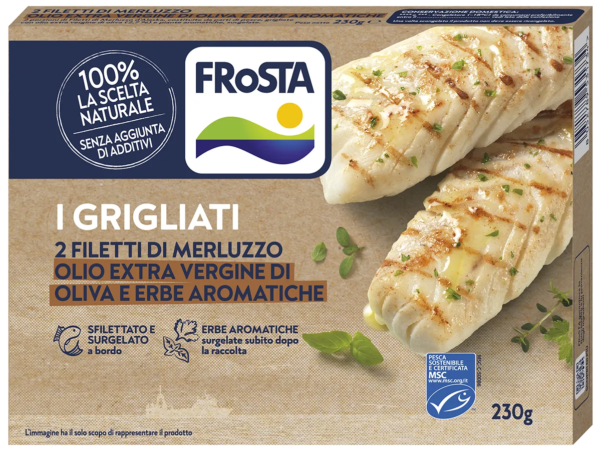 Filetti di merluzzo surgelati grigliati, olio e erbe | FRoSTA