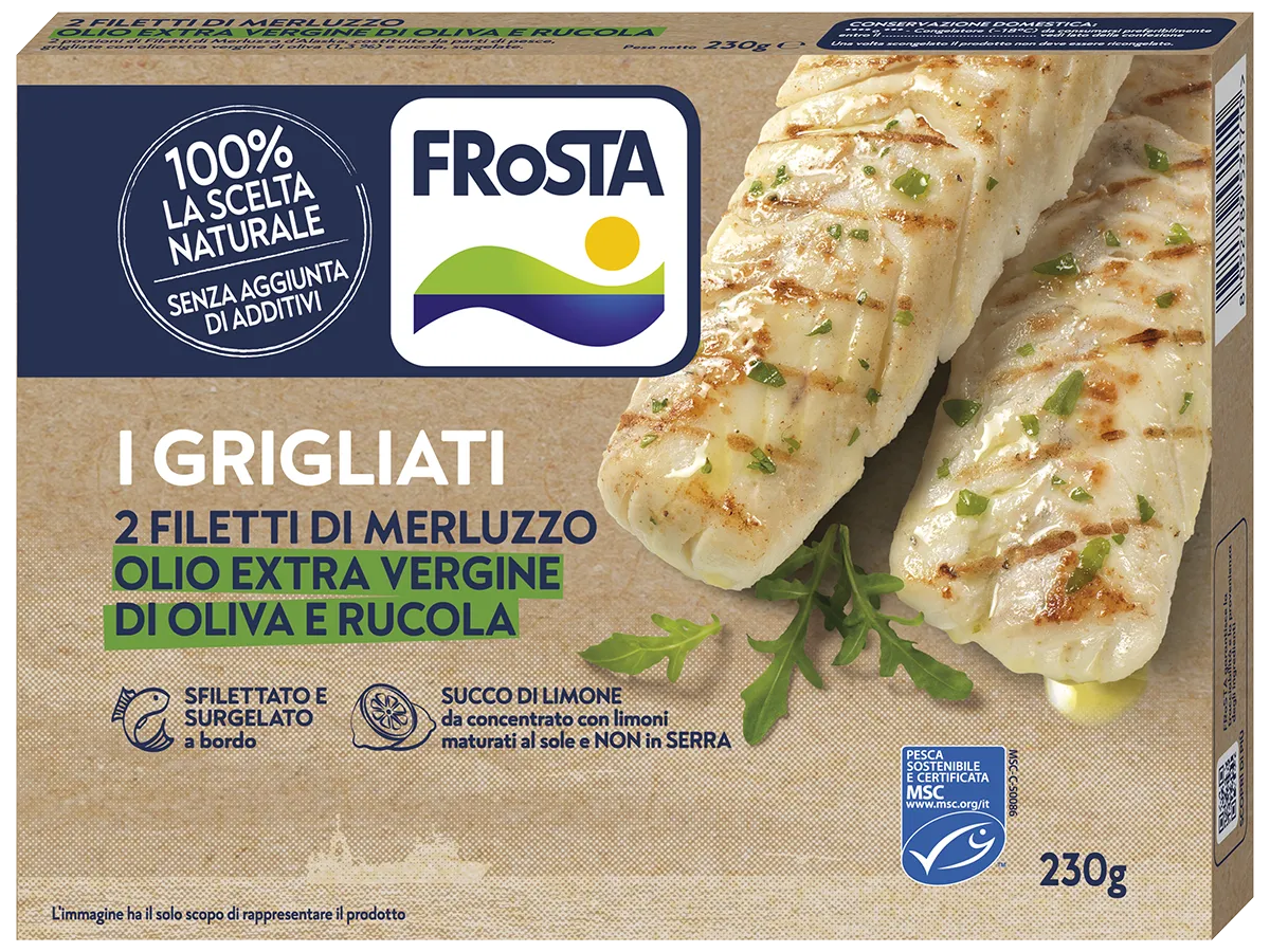 Filetti di merluzzo surgelati grigliati, olio e rucola | FRoSTA